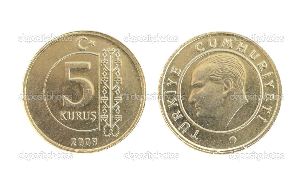 Front and Back view of a Turkish 5 Kurus Coin on a white background ...