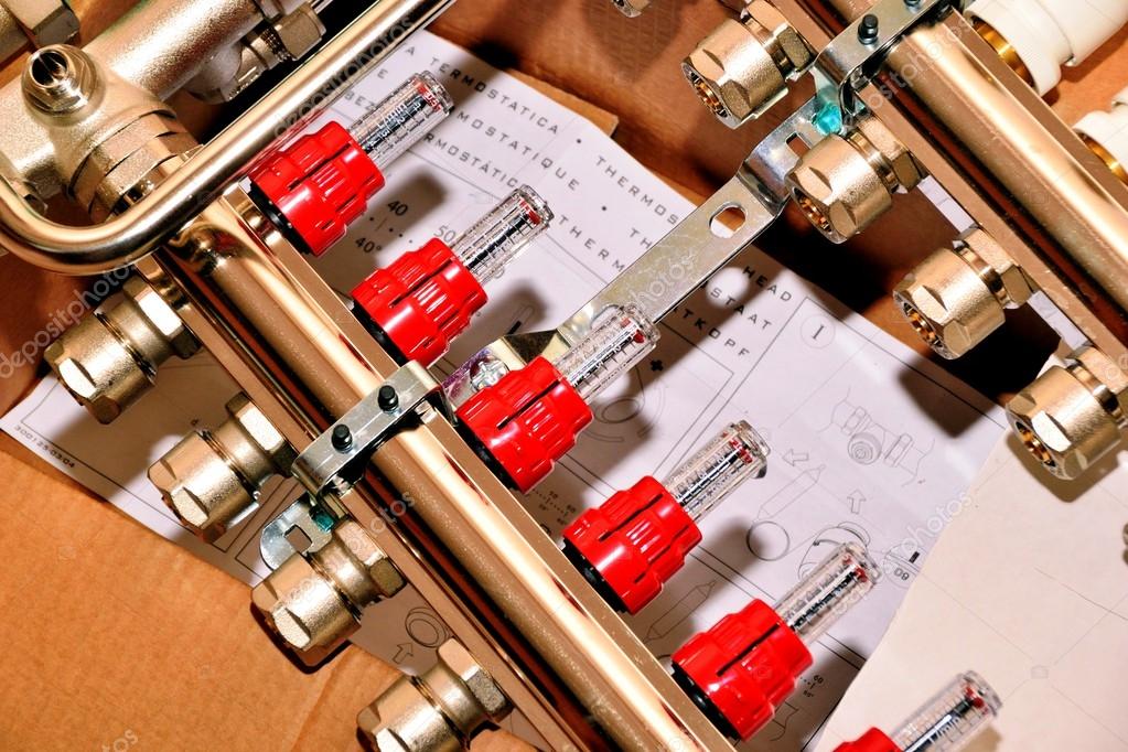 Manifold, collector for heating of a floor — Stock Photo © Valeriy123 ...
