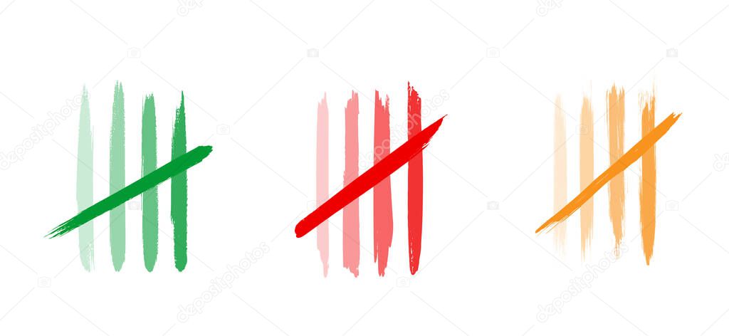 Cinco marcas de conteo negras. Dibujos animados patrón de pincelada ...