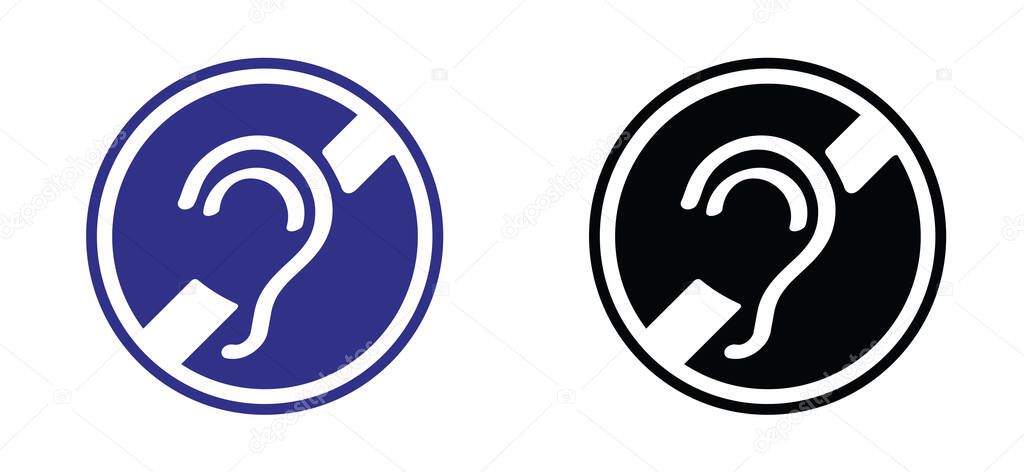 Audición sorda y limitada. Símbolo de sordera y signo audible. Logotipo ...