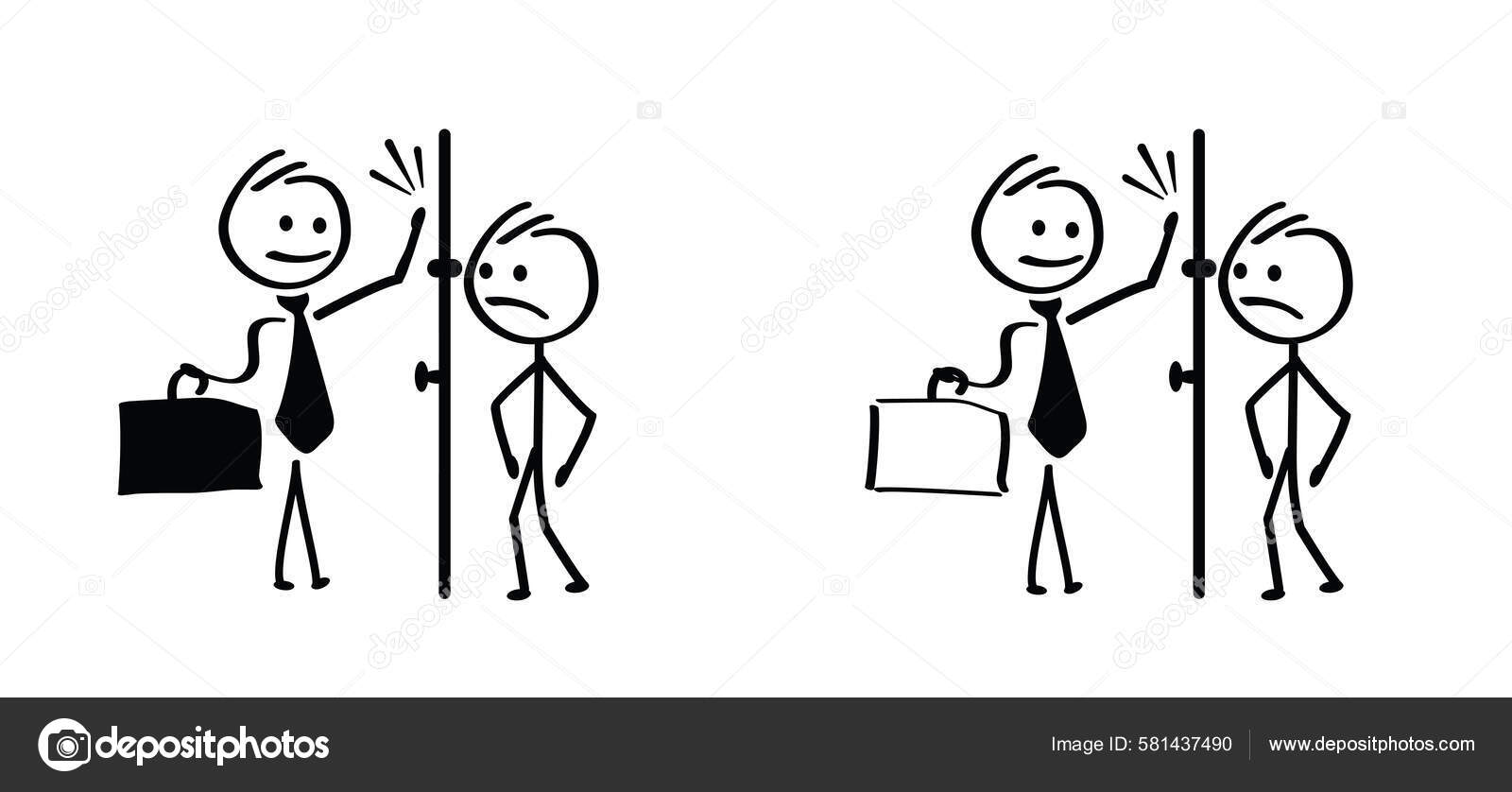 Stickman Pria Tongkat Tampak Melalui Mata Mata Pintu Depan Salesman ...