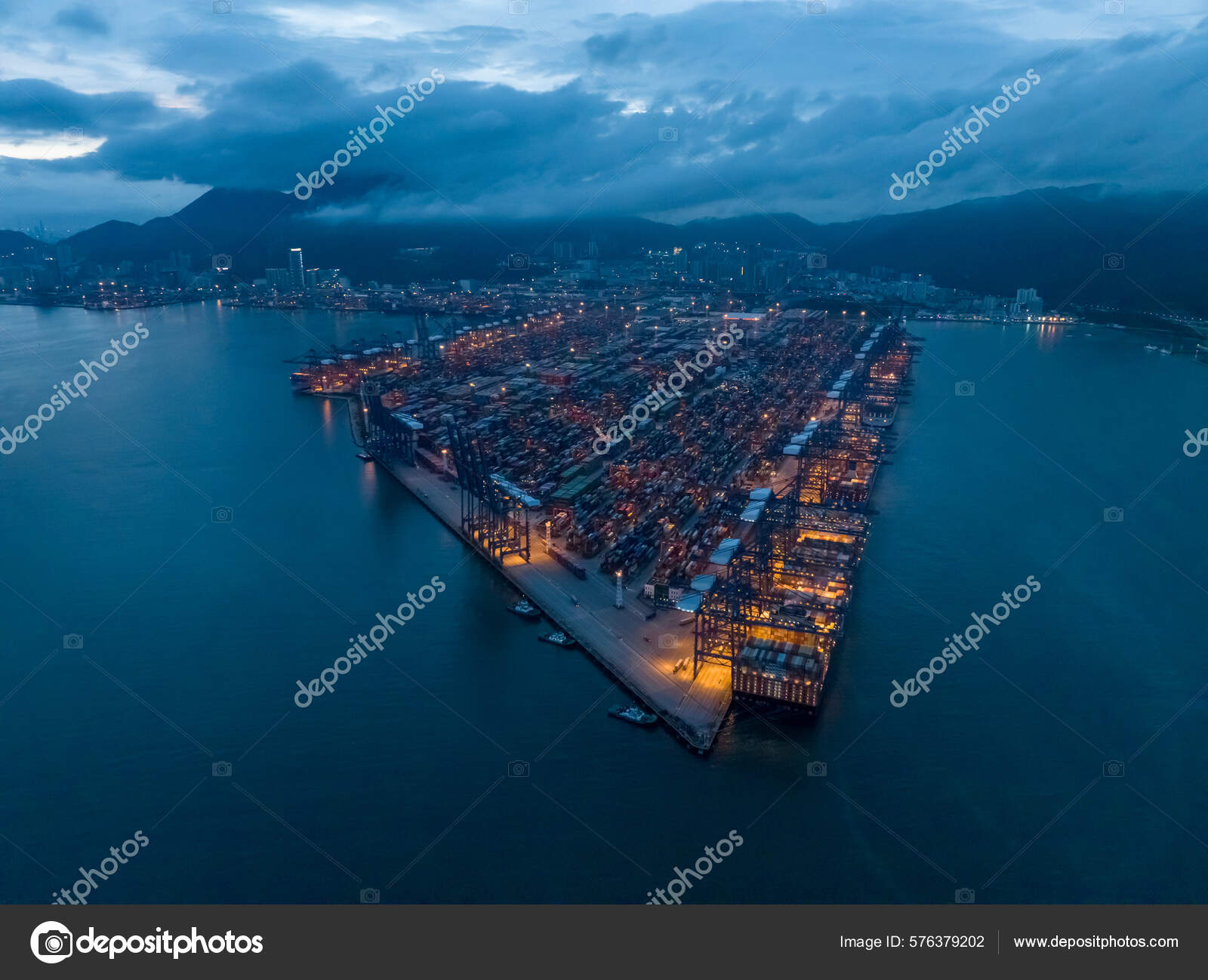 Aerial View Container Terminal Night — Stock Photo © lzf #576379202