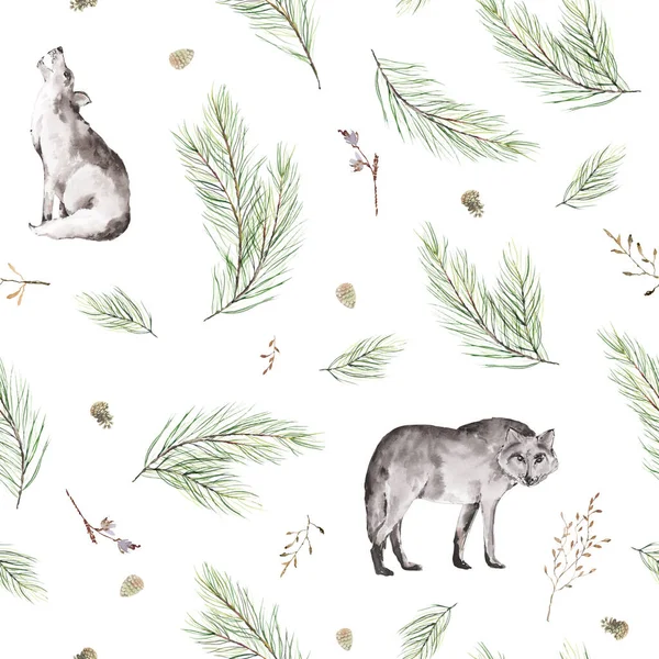 Woodland seamless pattern for fabric, Watercolor forest animals ...