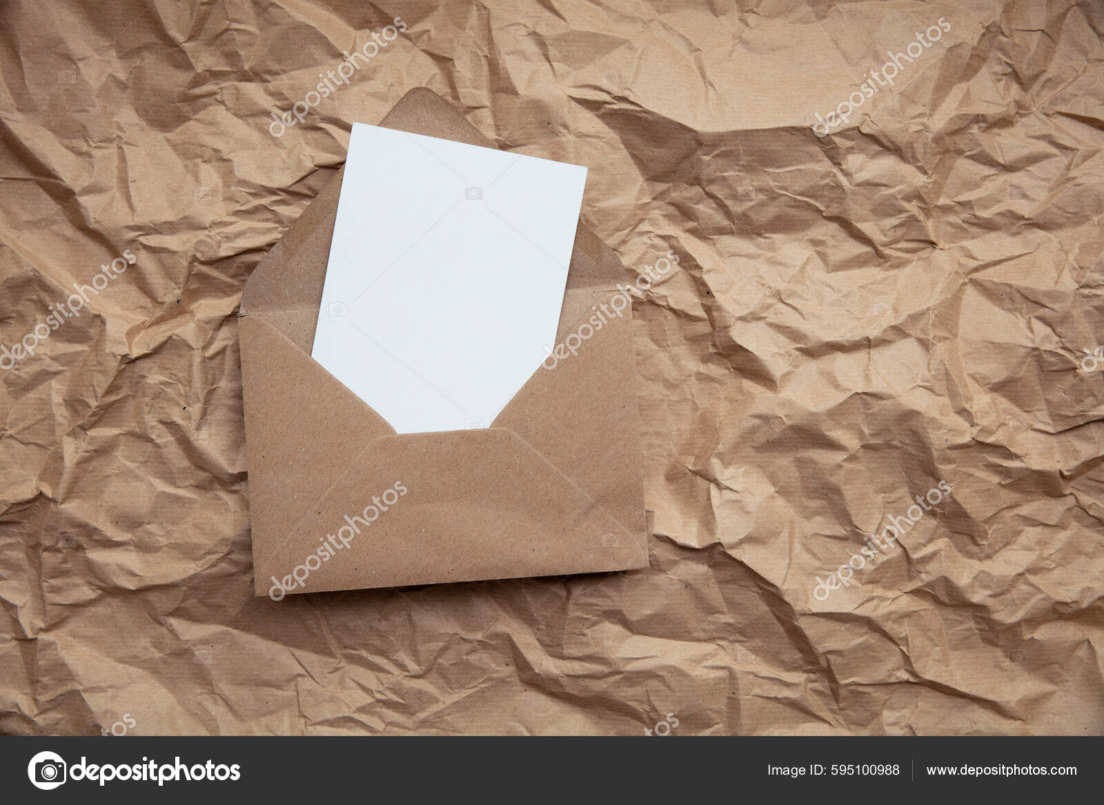 Blank Card Kraft Brown Paper Envelope Template Mock Crumpled Brown ...