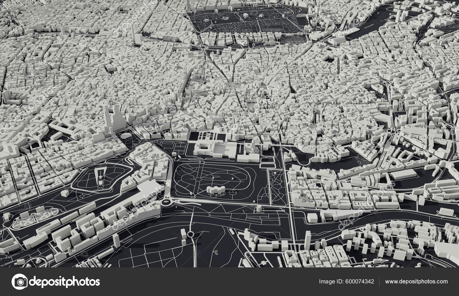 Madrid Spain City Map Aerial View Minimal Design Rendering — Stock ...