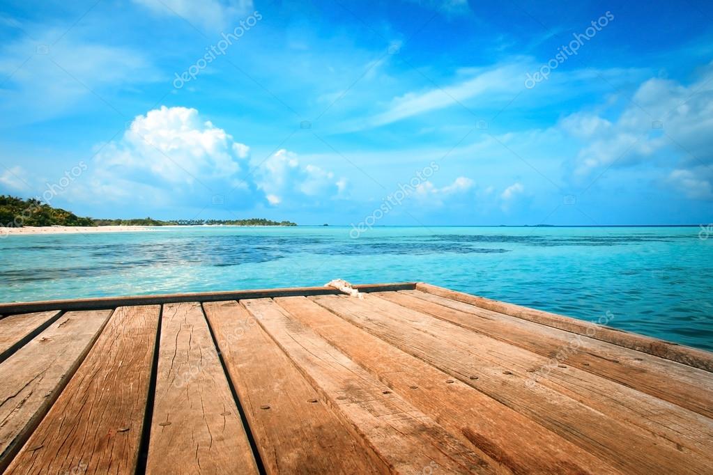 Jetty, beach and jungle - vacation background Stock Photo by ...