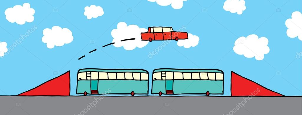 Cartoon car jumping buses Stock Vector Image by ©Curvabezier #23843785