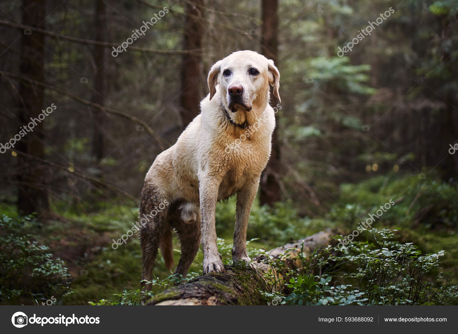 Adventure Trip Happy Dog Wet Dirty Labrador Retriever Hike Deep — Stock ...