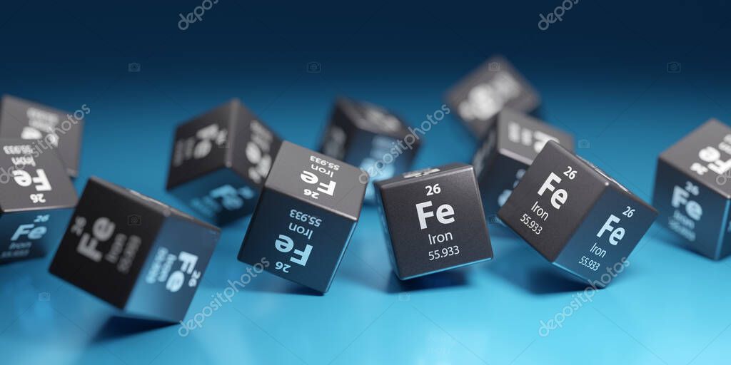 Mineral de hierro (Fe) elemento metálico utilizado en la ciencia y la ...