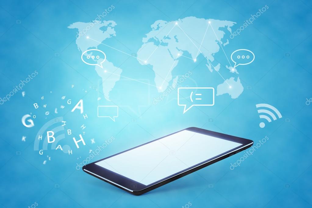 Modern communication technology illustration with mobile phone and high ...