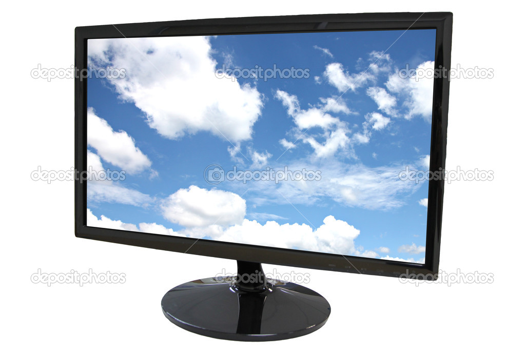 LED ekran komputera i niebieski niebo obraz. — Zdjęcie stockowe ...