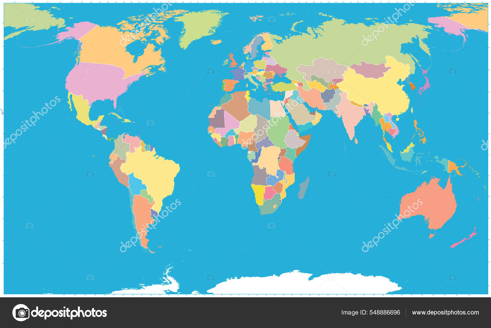 Colored World Map Blank Detailed World Map Vector Illustration Stock ...