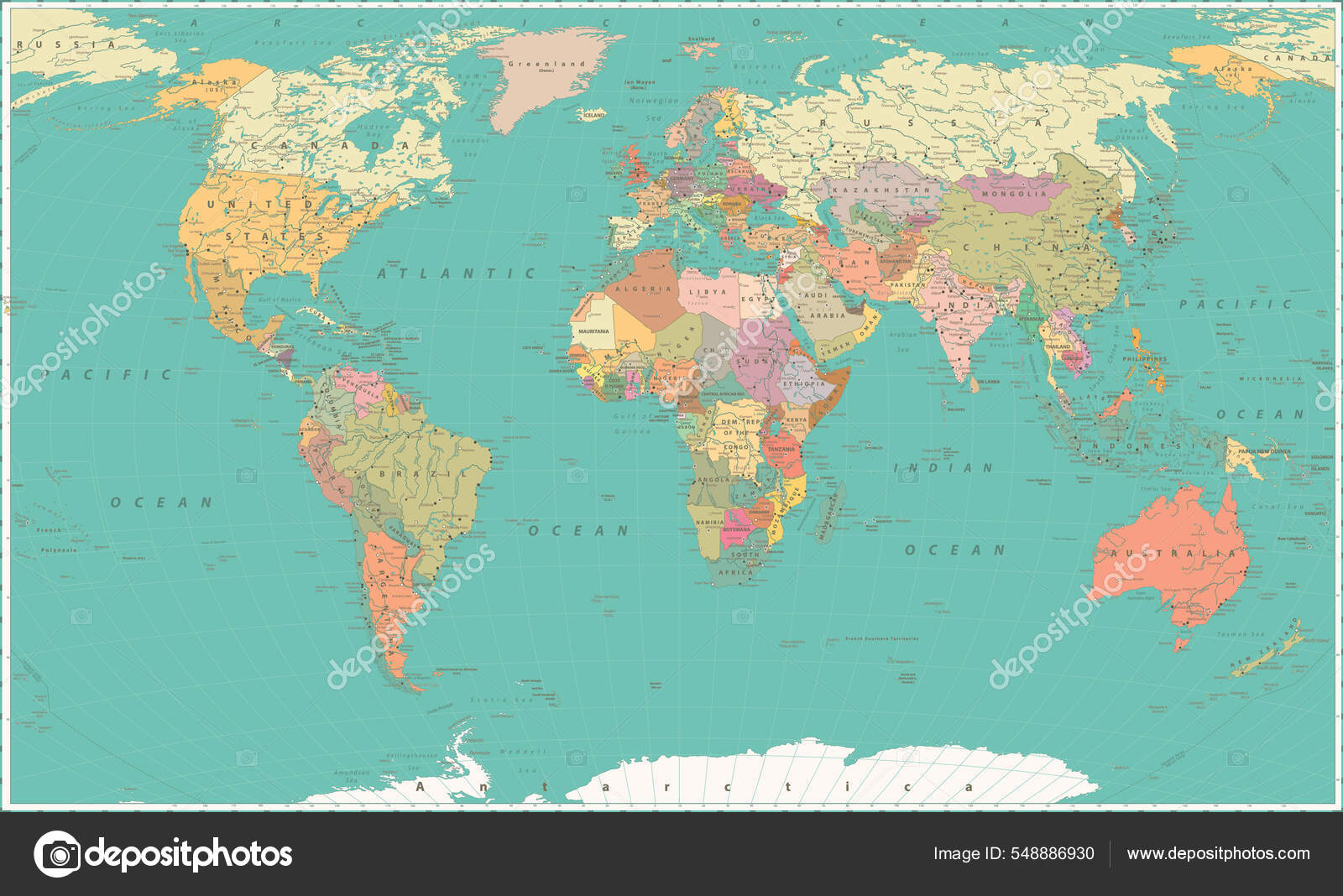 Map World Vintage Style Large Detailed World Map Vector Illustration ...