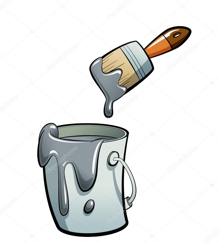 Cartoon grey color paint in a paint bucket painting with paint b Stock ...