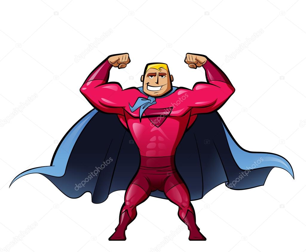 Super strong hero in red suit and a power gesture Stock Illustration by ...