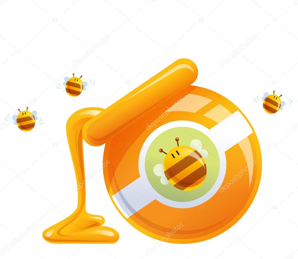 Miel de naranja natural de dibujos animados en tarro y abejas 2023