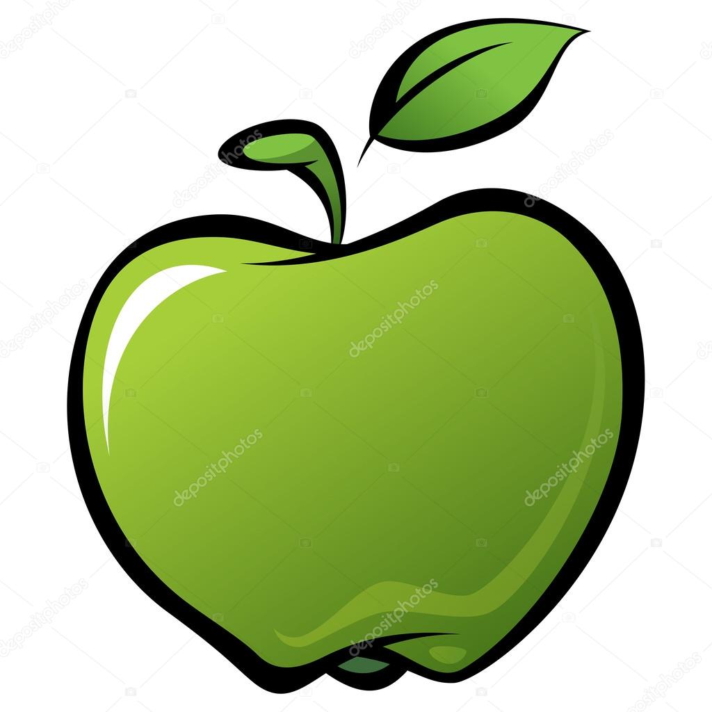 Dessin animé brillant délicieux vecteur vert pomme fraîche avec feuille ...