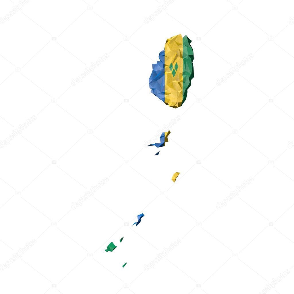 Low Poly Saint Vincent and The Grenadines Map with National Flag ...