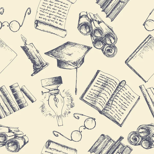 Books library seamless pattern. Reading background -- hand drawn doodle ...