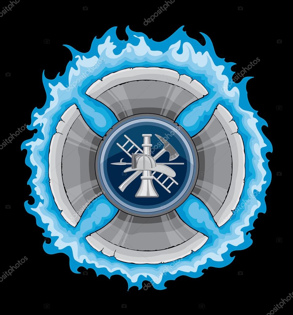 Firefighter Cross With Blue Flames is an illustration of a firefighter ...