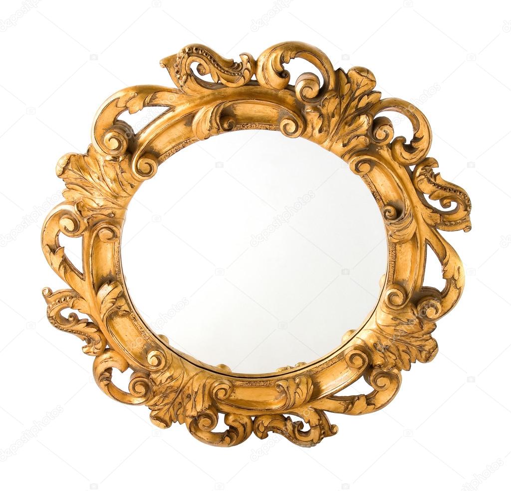 Round Carved Wood Gilded Wall Mirror — Stock Photo © Lalouetto #23122854