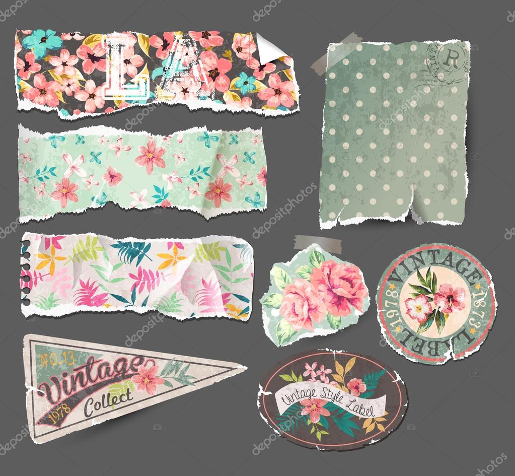 Vintage collection-old paper tears,labels in retro and vintage tropical ...