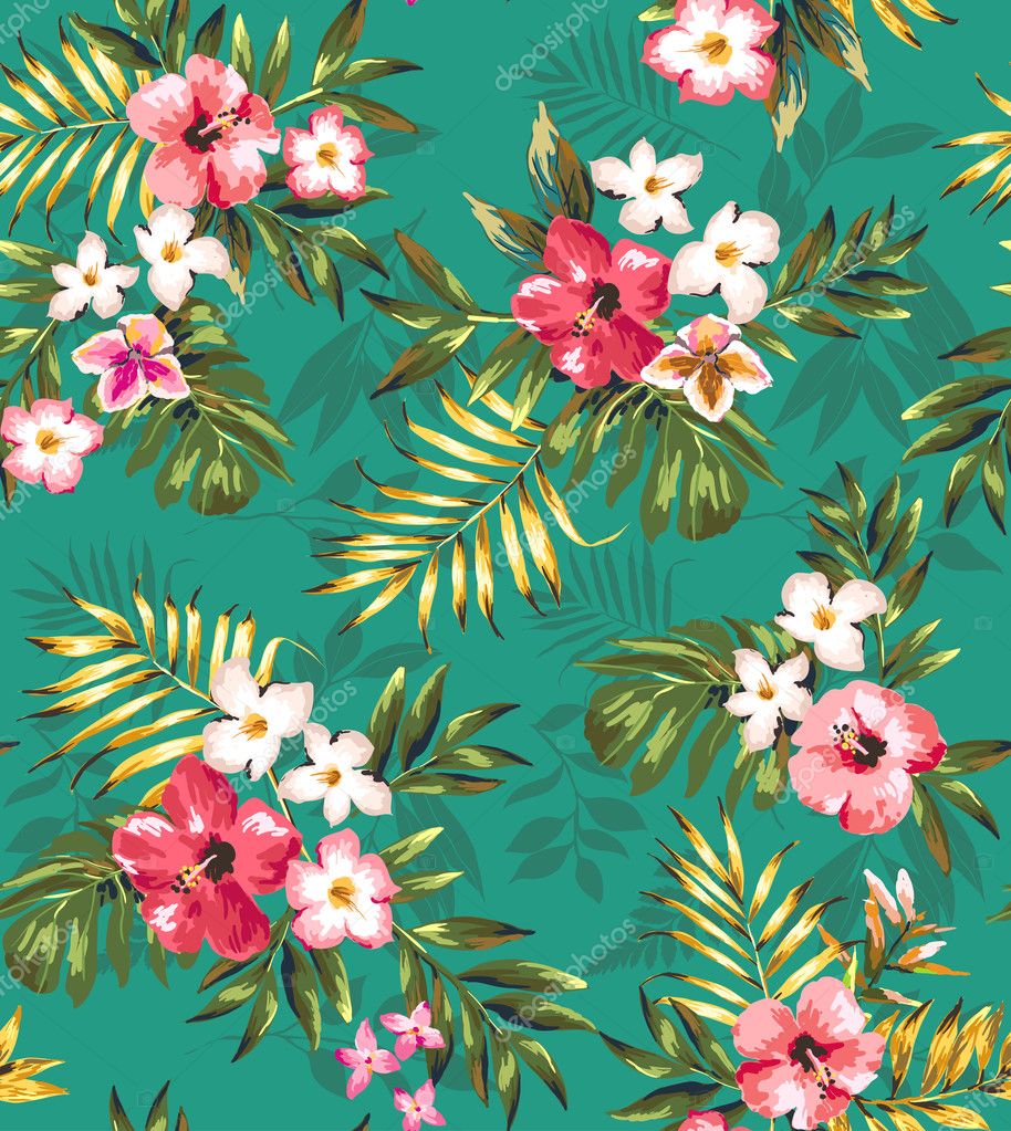 Seamless tropical flower ,plant vector pattern background — Stock ...