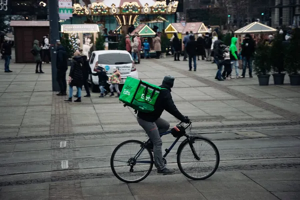 KATOWICE. POLAND - March 26, 2021: Driver man on bike or motorcycle for ...