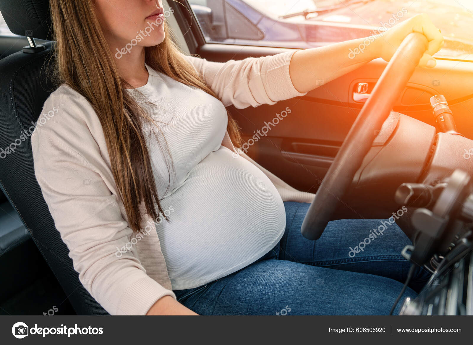 Pregnancy Driving Car Young Beautiful Pregnant Woman Driving Car Safety ...