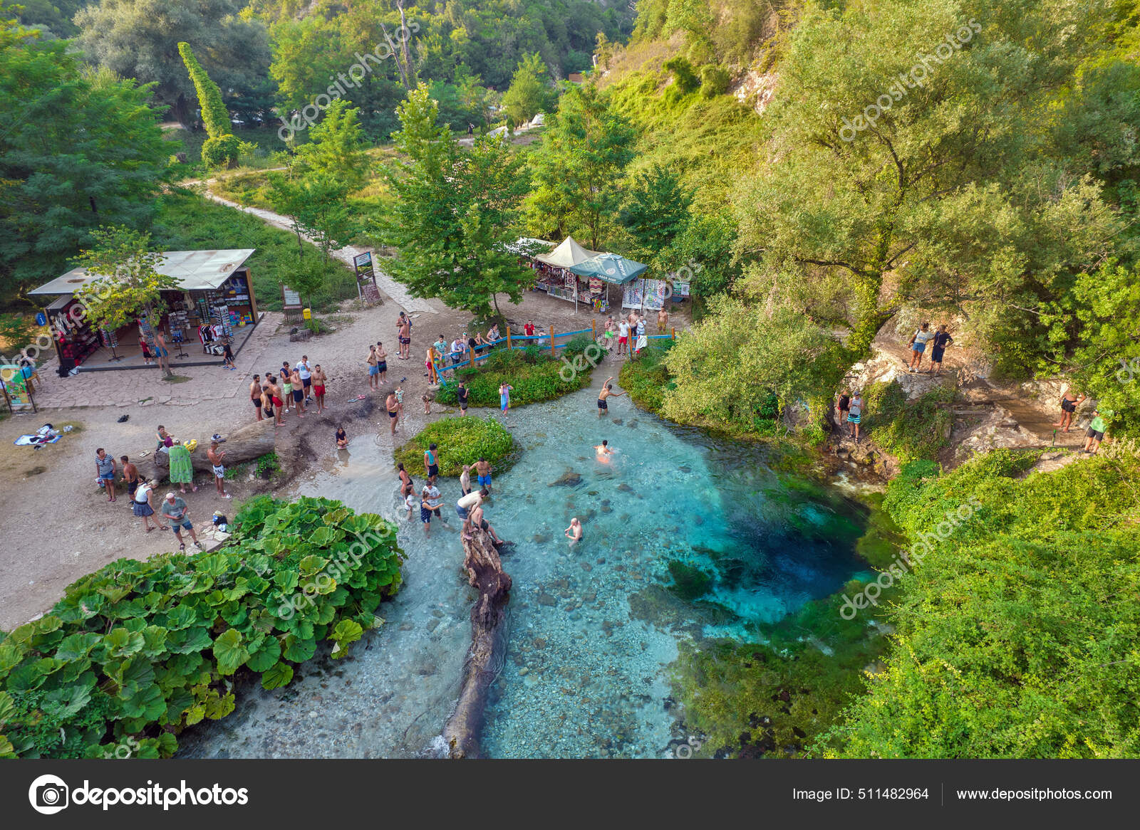 Muzine Albania July 2021 Aerial Drone View People Visiting Popular ...