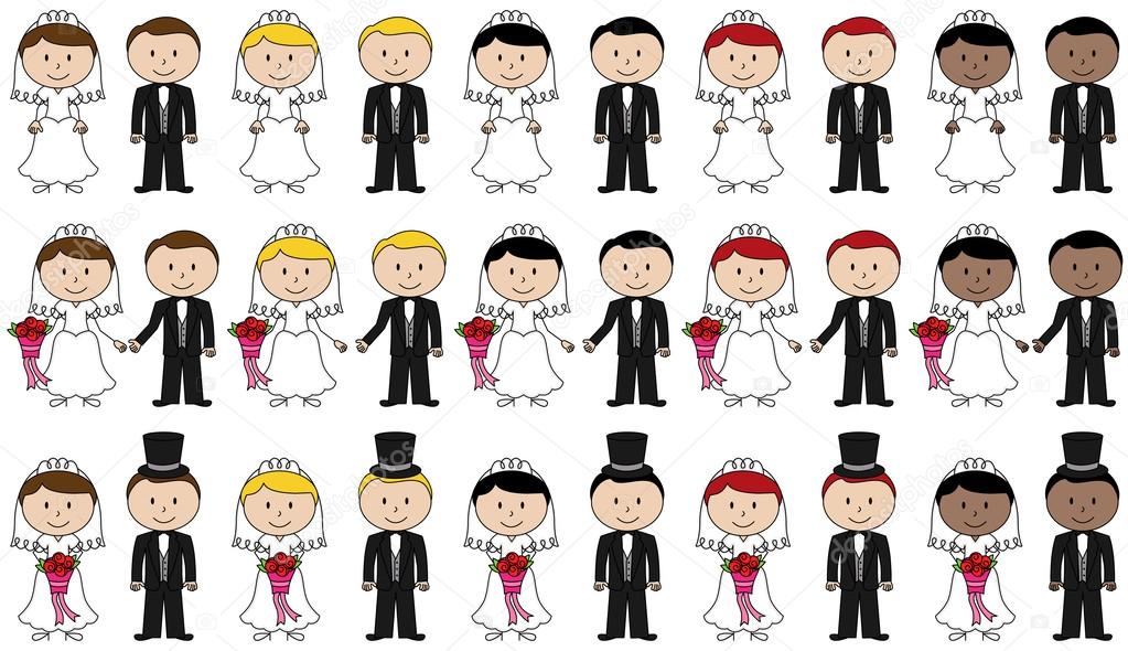 Large Set of Vector Bride and Groom Stick Figures — Stock Vector ...