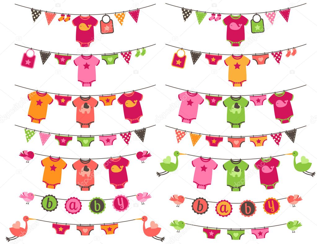 Conjunto vectorial de tendederos temáticos para bebés con cigüeñas y ...