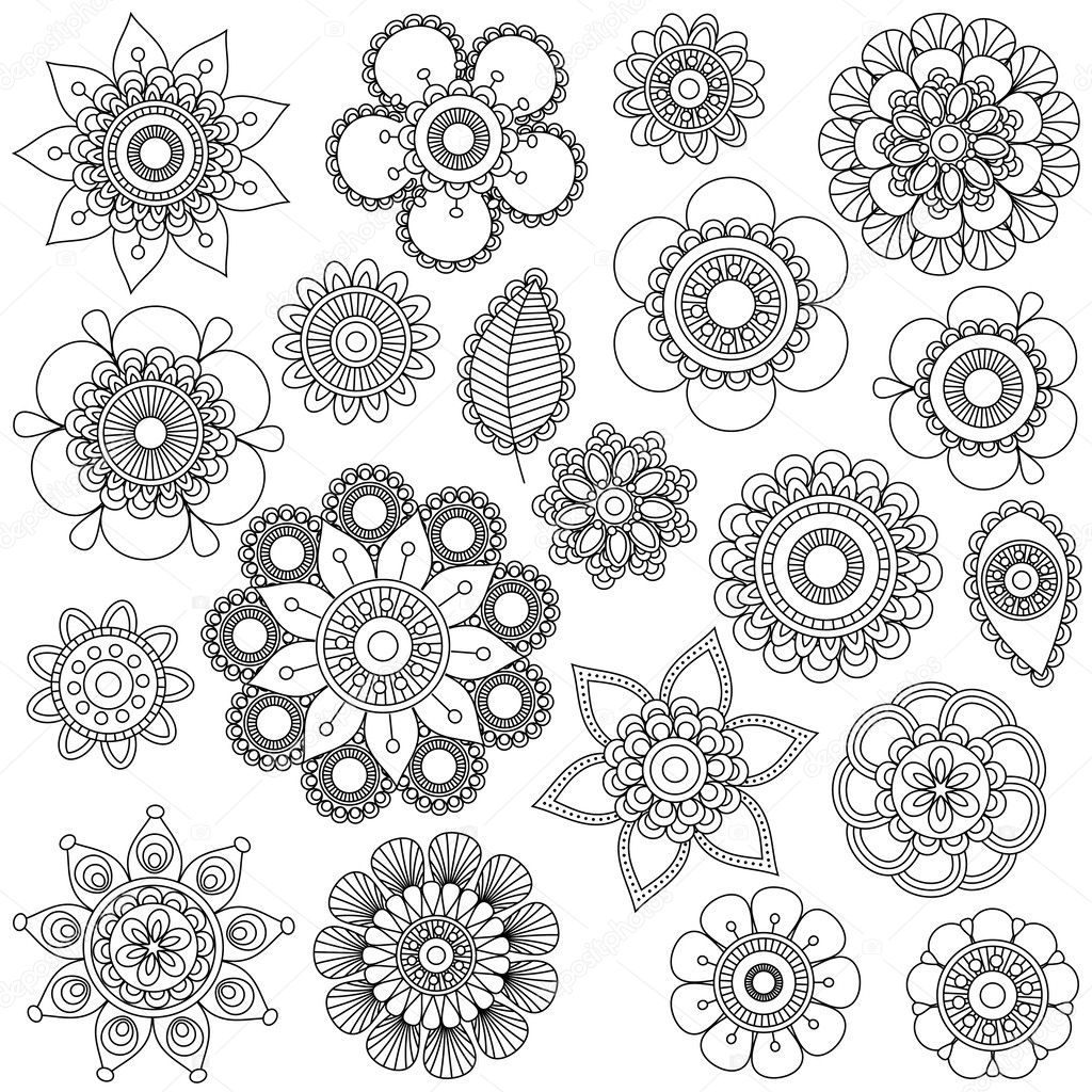 Vector Collection of Doodle Style Flowers or Mandalas — Stock Vector ...