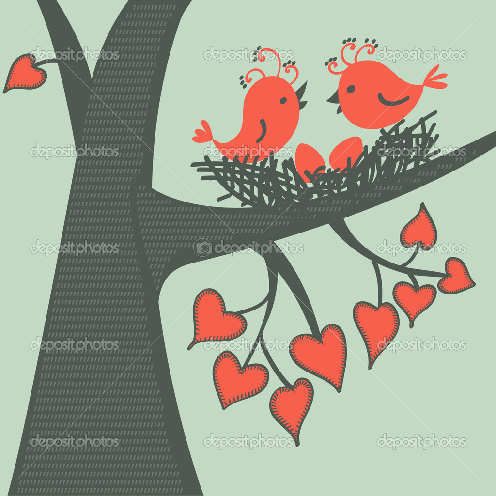 Bird Branch Love Vector Illustration Stock Vector by ©ClassyCatStudio ...