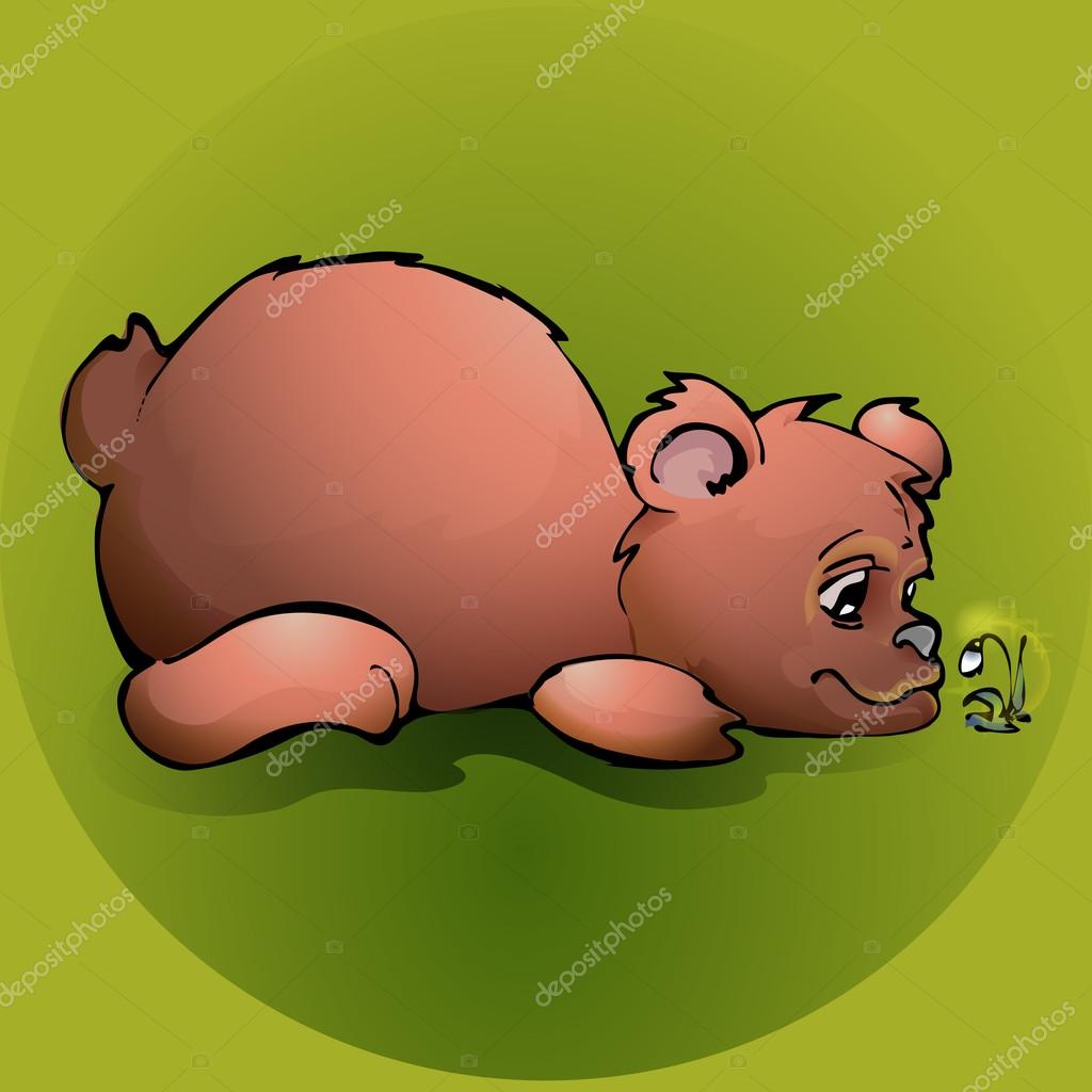 Oso de peluche marrón con flor - ilustración vectorial 2023