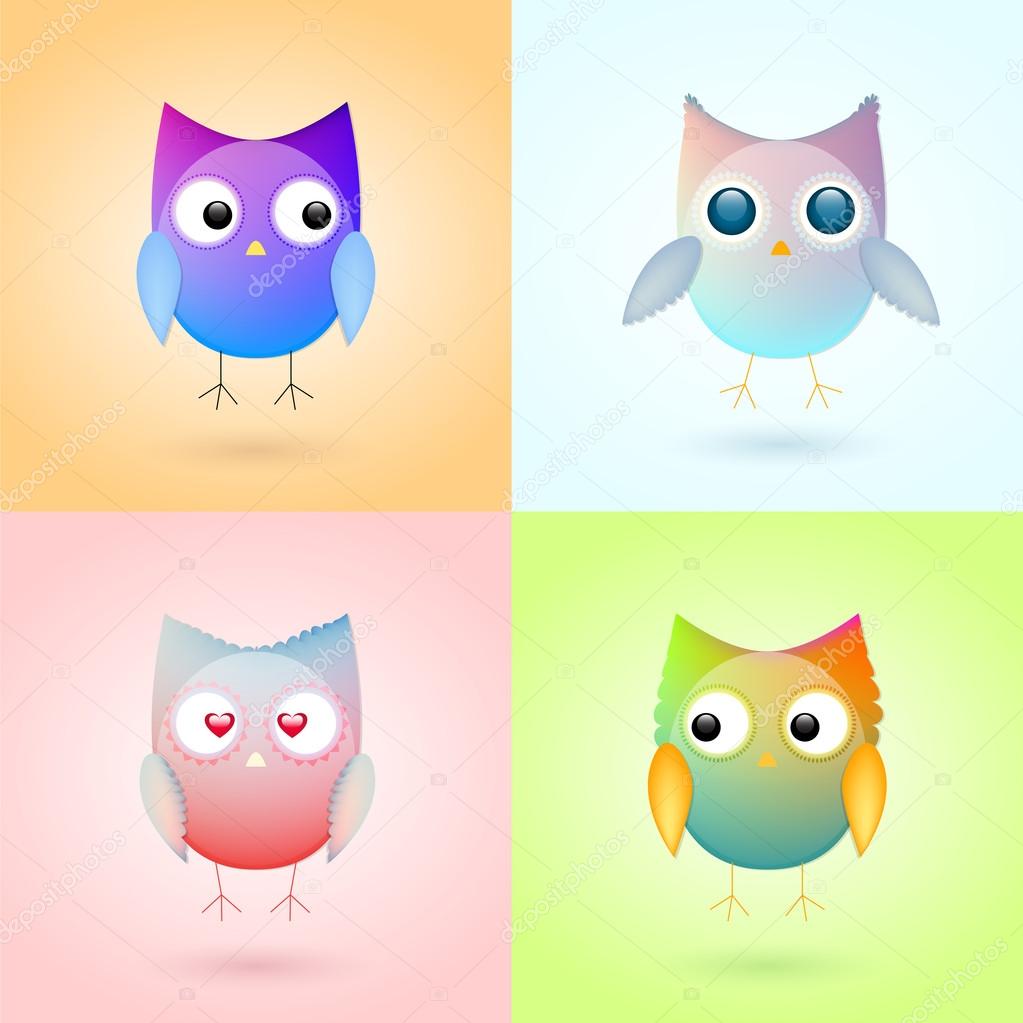 Set Cute Colorful Owls — Stock Vector © ClassyCatStudio #20139925