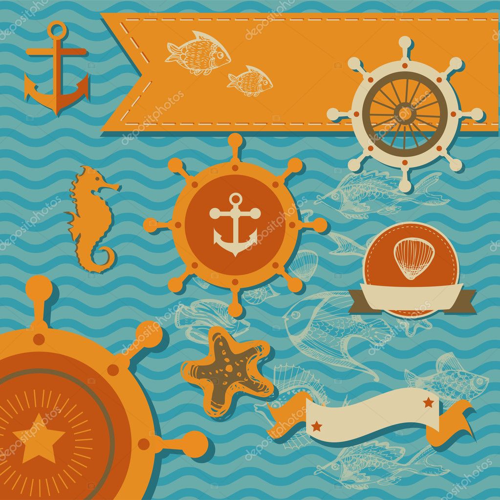 Vector Set Sea Fauna Marine Things Stock Vector Image by ...