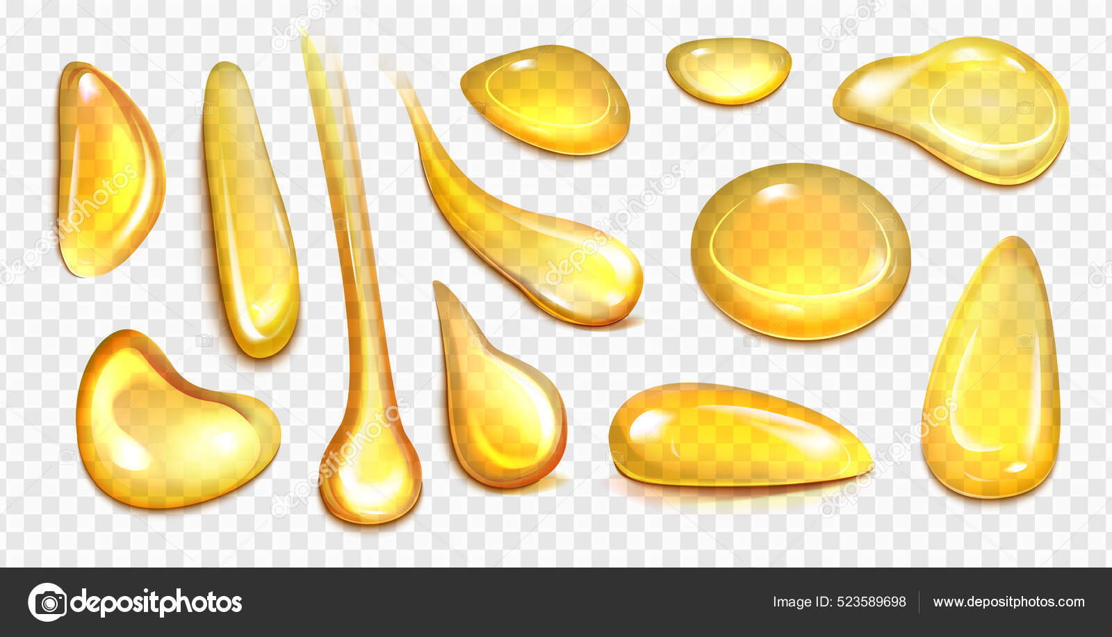 Realistic golden drops different shapes of organic cosmetic Stock ...