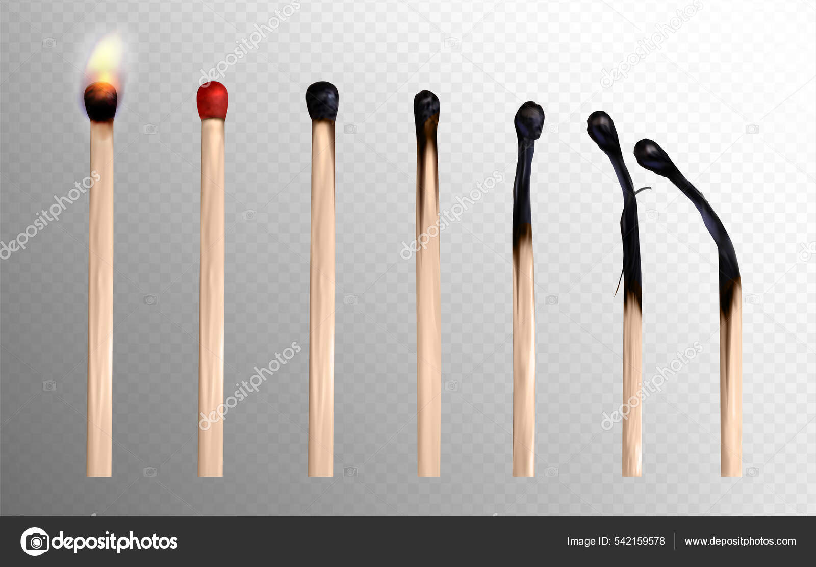 Realistic whole and burnt wooden matchsticks from fire Stock Vector by ...