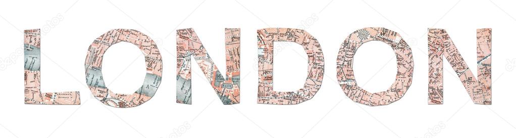 London word cut from an old 1908 scanned map — Stock Photo © 4tomania ...