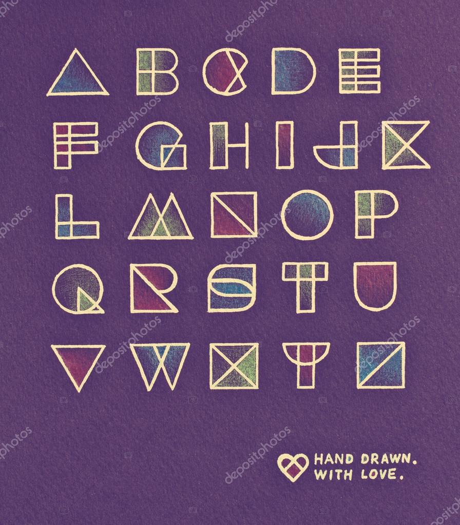 Vintage pop art style alphabet design. Pencil hand drawn with love ...