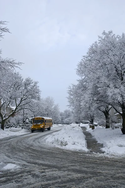 School Bus in Winter Blizzard - Stock Image - Everypixel