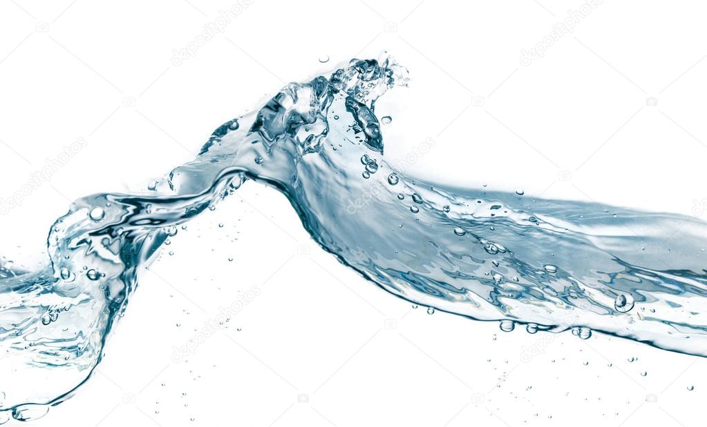 Water splash isolated on white. Close up of splash of water form ...