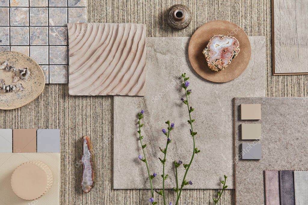 Disposición plana de diseño creativo de composición de moodboard ...