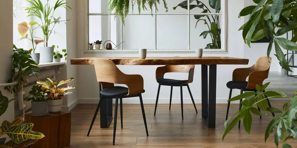 Stylish Botany Interior Dining Room Design Craft Wooden Table Chairs ...