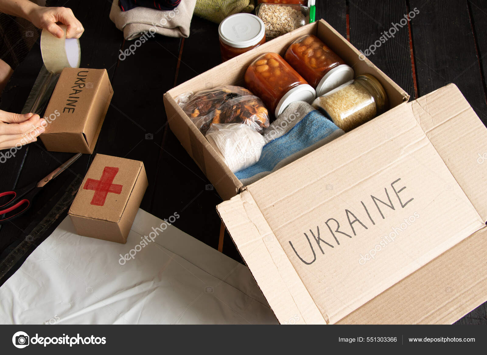 Collecting Humanitarian Food Set Help People Who Suffered War Hands ...