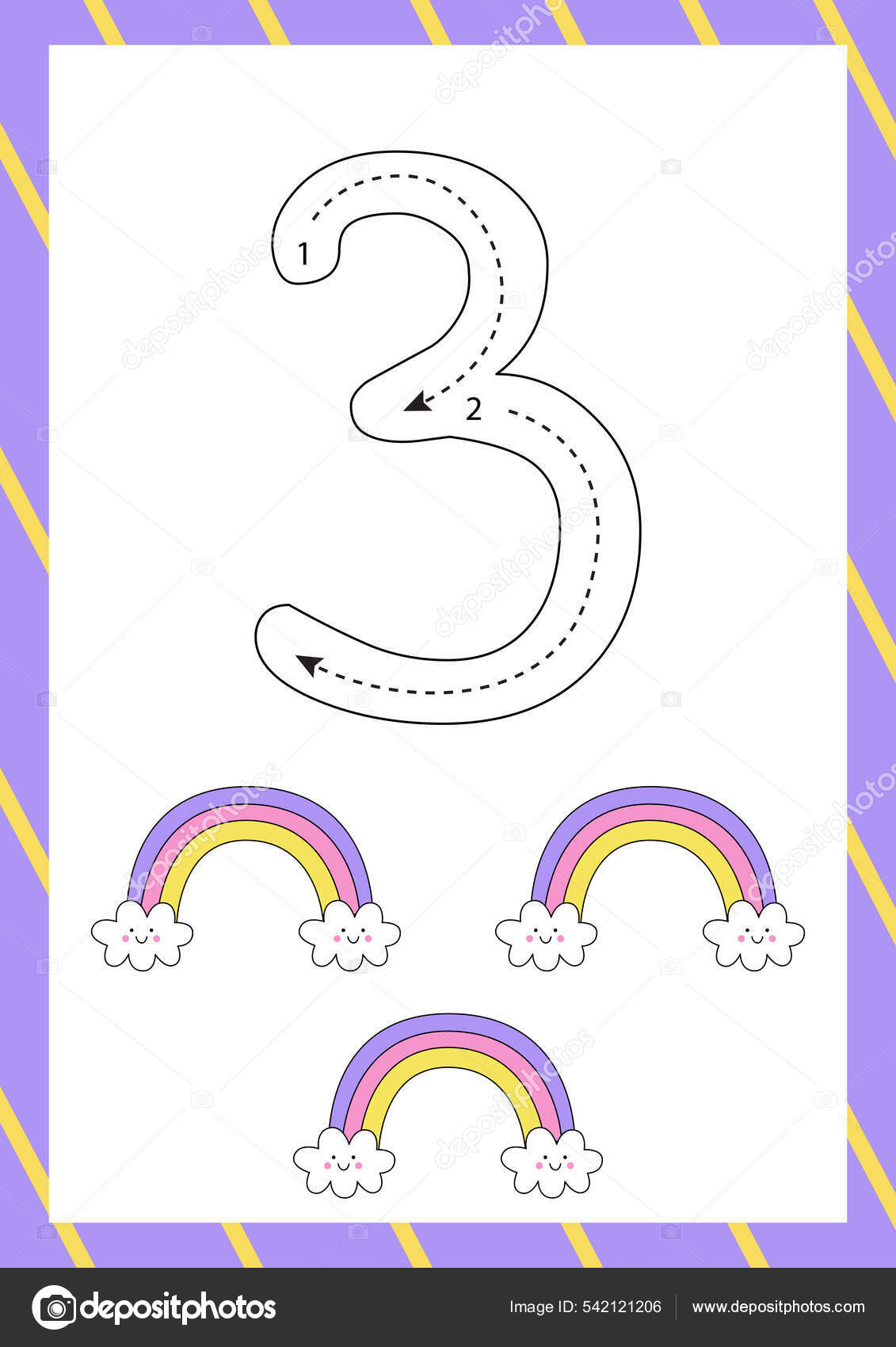 Cute flashcard how to write number three. Worksheet for kids. Stock ...