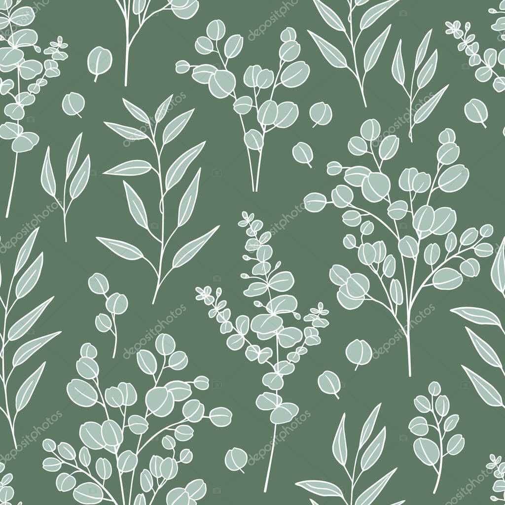 Eucalipto deja un patr n sin costuras. Ilustraci n de vectores de ramas verdes ex ticas para ...