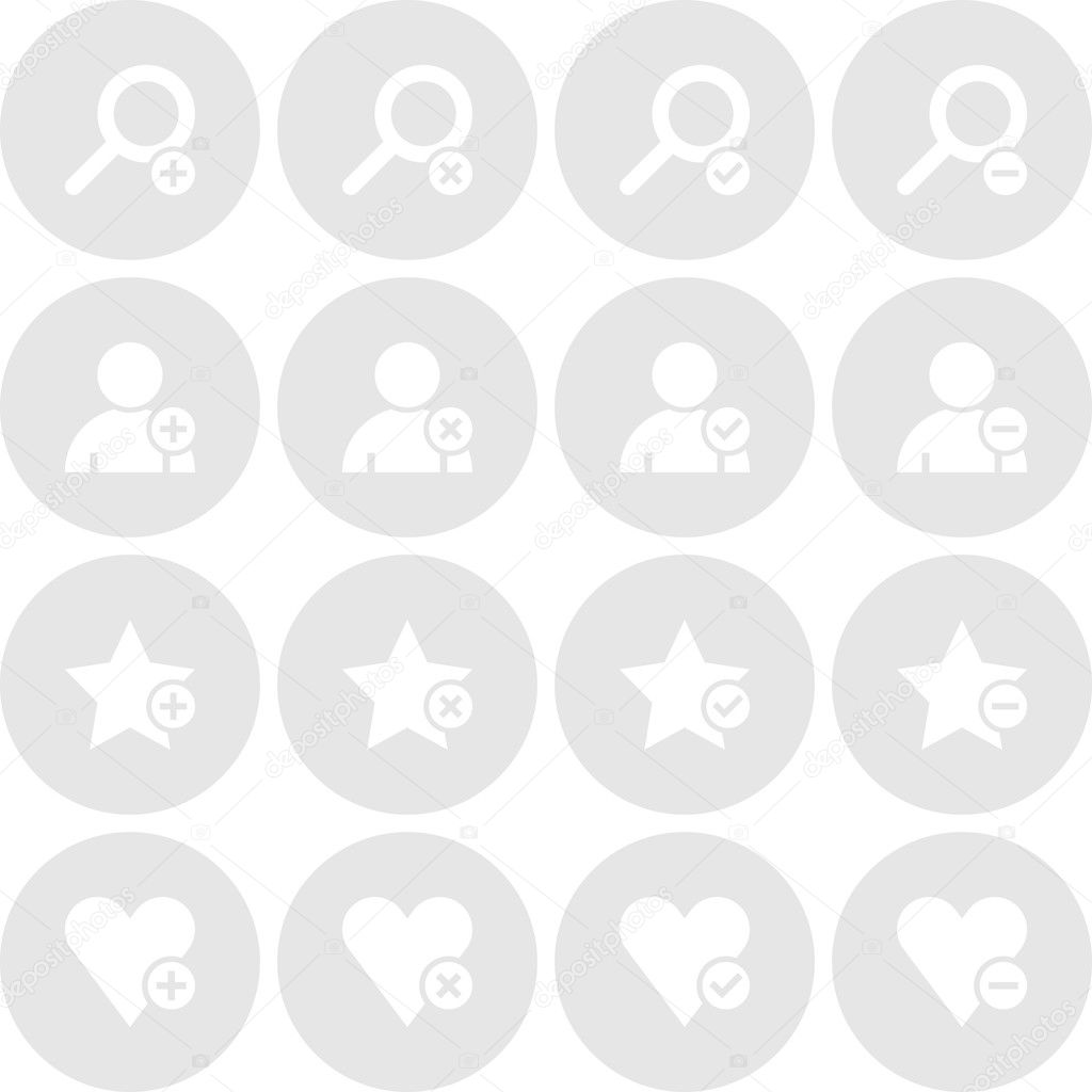 Loupe, user profile, star favorite, heart bookmark icon with plus ...