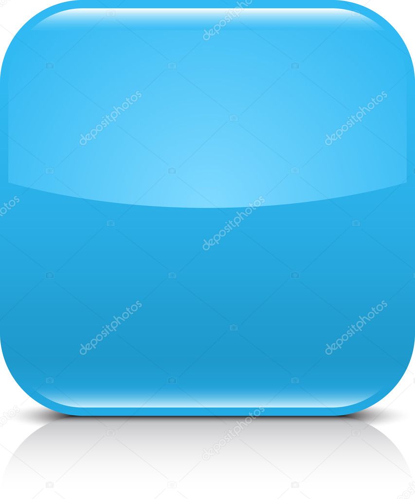 Blue glossy blank internet button. Rounded square shape icon with black ...